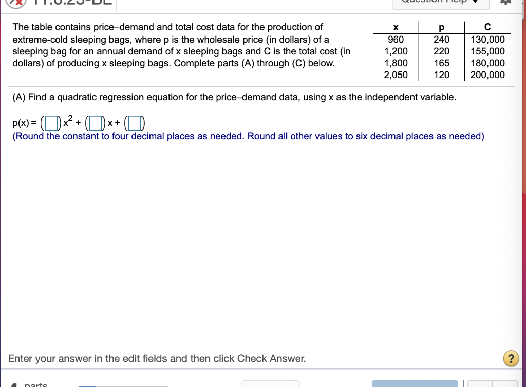 Solved The table contains price-demand and total cost data | Chegg.com