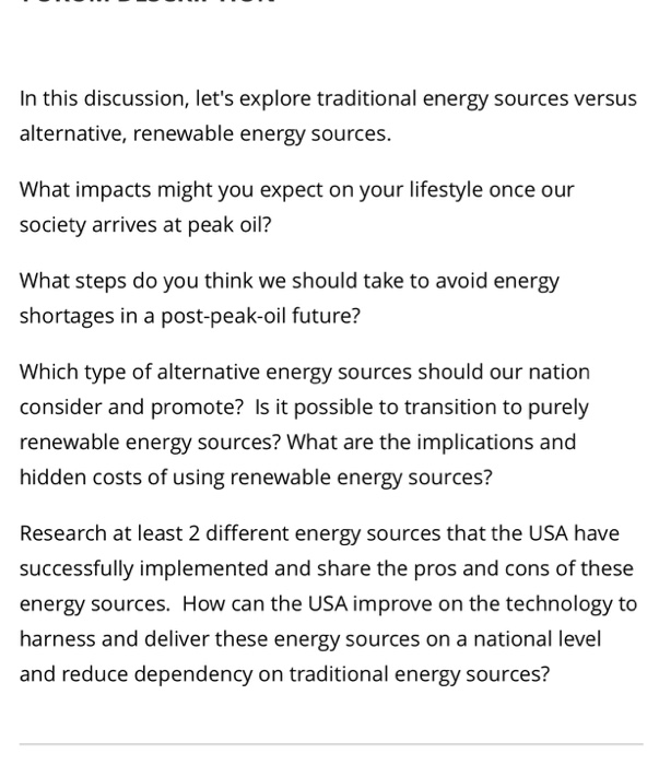Solved In this discussion, let's explore traditional energy | Chegg.com
