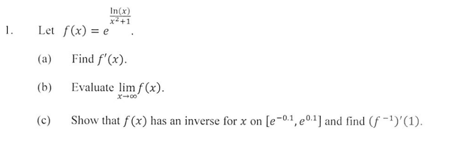 Solved Let f(x)=ex2+1ln(x) (a) Find f′(x). (b) Evaluate | Chegg.com