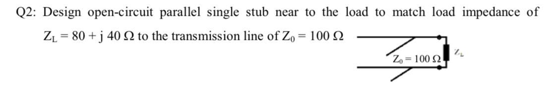 Solved Q2: Design open-circuit parallel single stub near to | Chegg.com