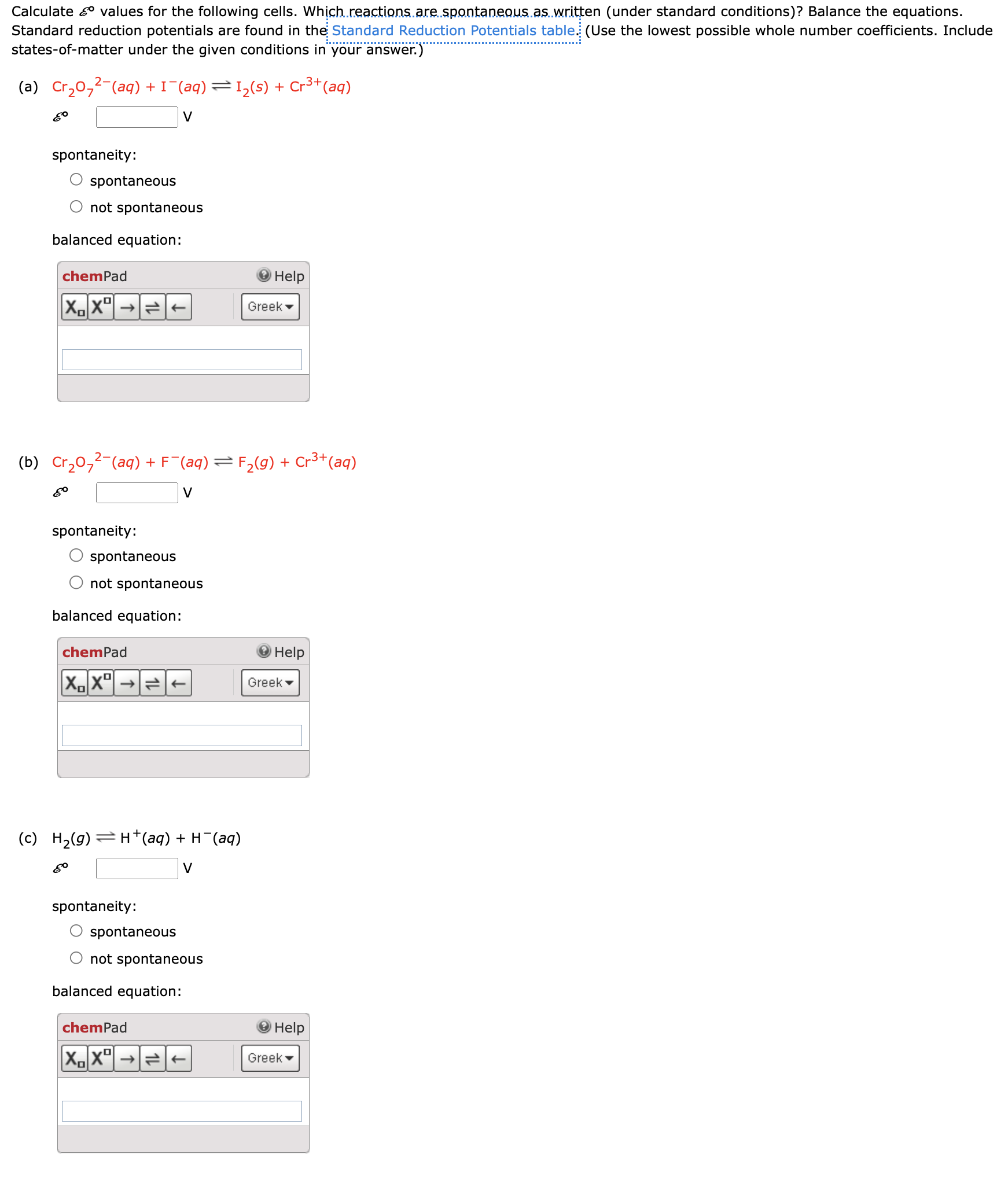 Solved Calculate \\( \\mathscr{E}^{\\circ} \\) values for | Chegg.com