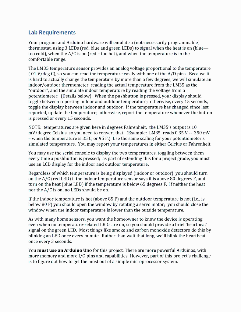 Lab Requirements Your program and Arduino hardware | Chegg.com