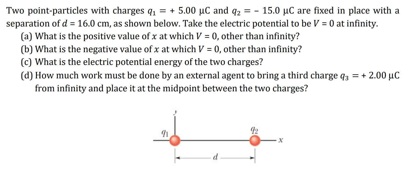 Solved Two point-particles with charges 91 = + 5.00 uC and | Chegg.com