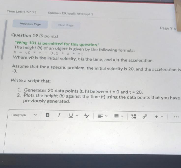 Solved Question 19 ( 5 points) "Wing 101 is permitted for | Chegg.com
