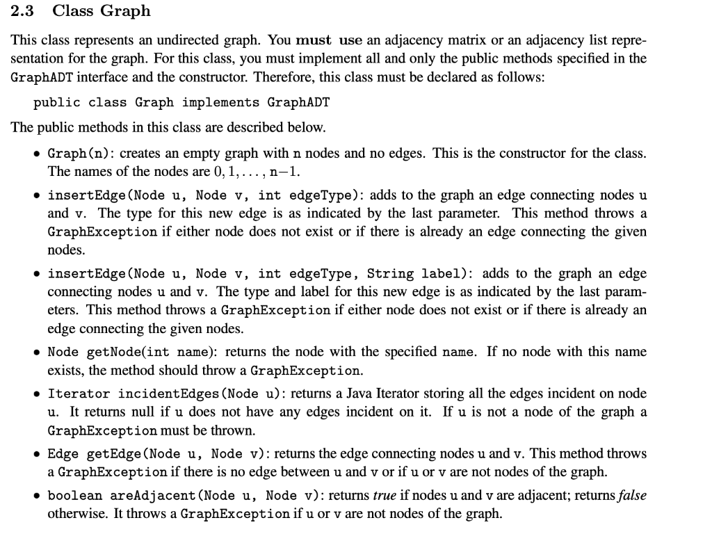 Solved 0 2.3 Class Graph This class represents an undirected | Chegg.com