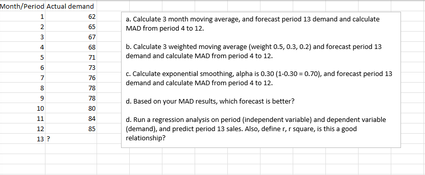 Solved a. ﻿Calculate 3 ﻿month moving average, and forecast | Chegg.com