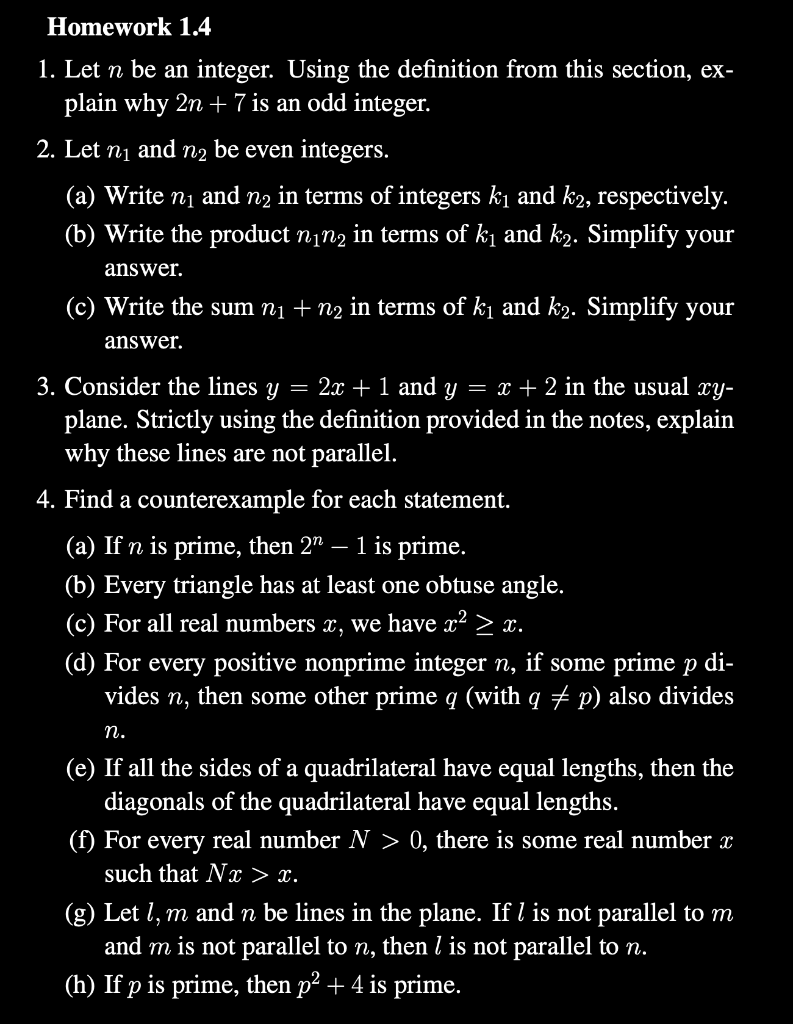 Solved Homework 1.4 1. Let n be an integer. Using the | Chegg.com