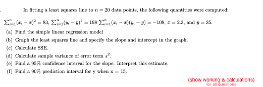 Solved - In fitting a least squares line to n = 20 data | Chegg.com