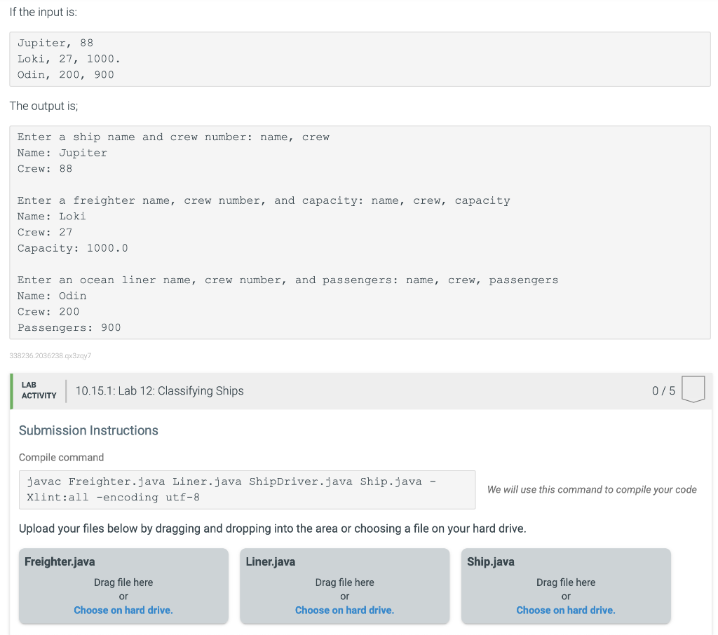 Solved 10.15 Lab 12: Classifying Ships • Use the IDE | Chegg.com