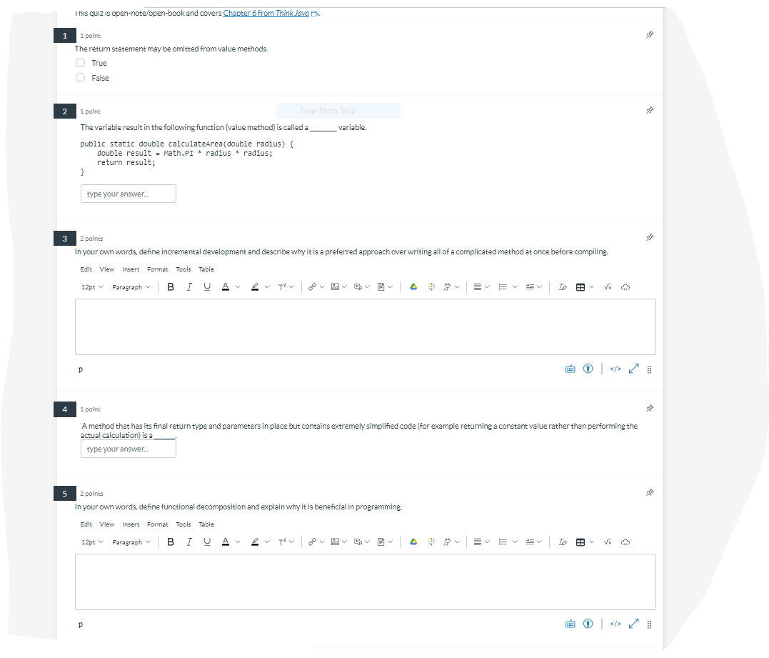 Solved 1 point The retum statement may be omitted from value | Chegg.com