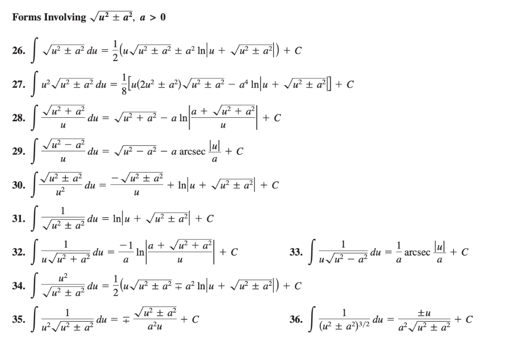 Solved Integrate using an appropriate formula from the table | Chegg.com
