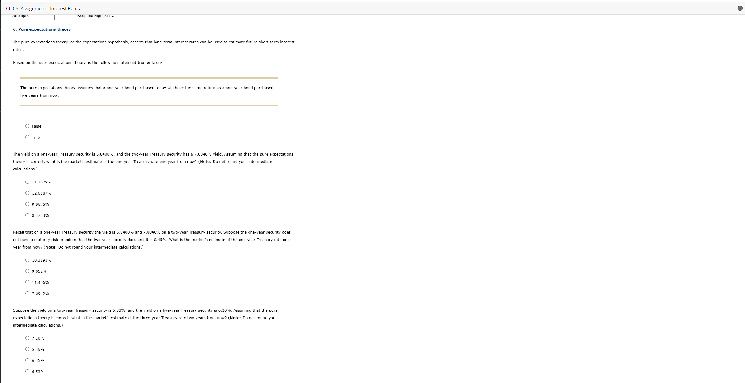 Solved The pure expectations theory, or the expectations | Chegg.com