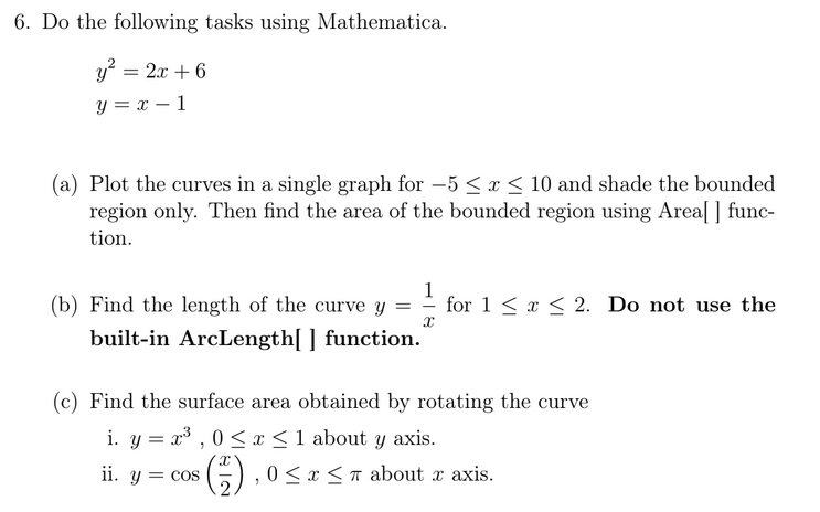 Solved 6. Do the following tasks using Mathematica. = y2 = | Chegg.com