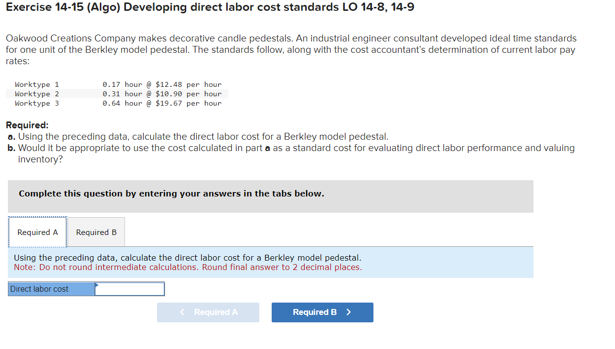 Solved Exercise 14-15 (Algo) Developing direct labor cost | Chegg.com Solved Exercise 14-15 (Algo) Developing direct labor cost | Chegg.com