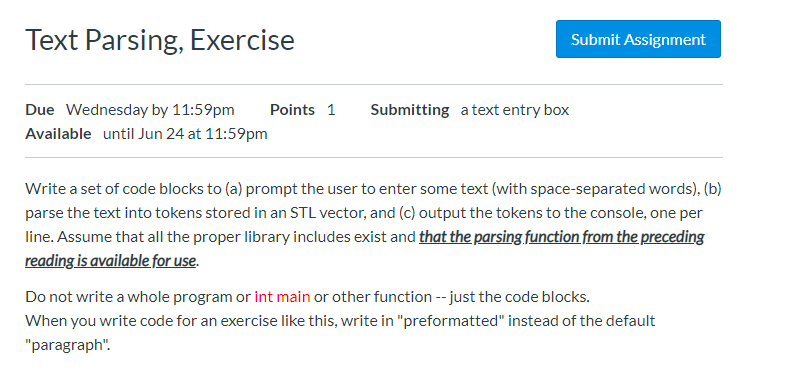 Solved Text Parsing, Exercise Submit Assignment Submitting a | Chegg.com