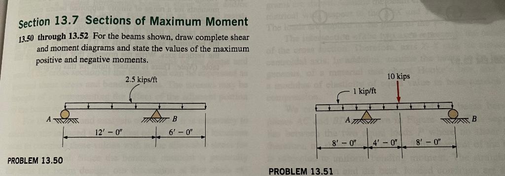 Solved Section 13.7 Sections of Maximum Moment 13.50 through | Chegg.com