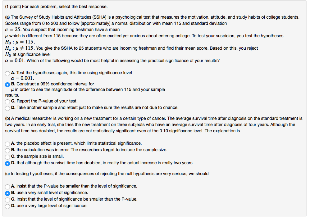 Solved (1 point) For each problem, select the best response. | Chegg.com