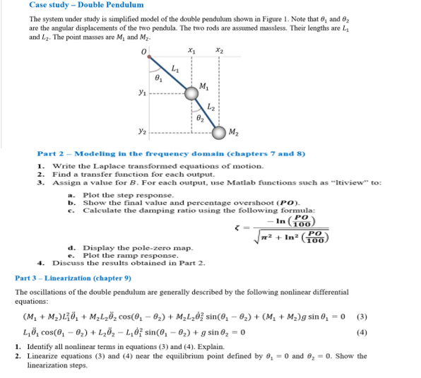 Case study - Double Pendulum The system under study | Chegg.com