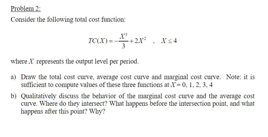 Problem 2: Consider the following total cost | Chegg.com