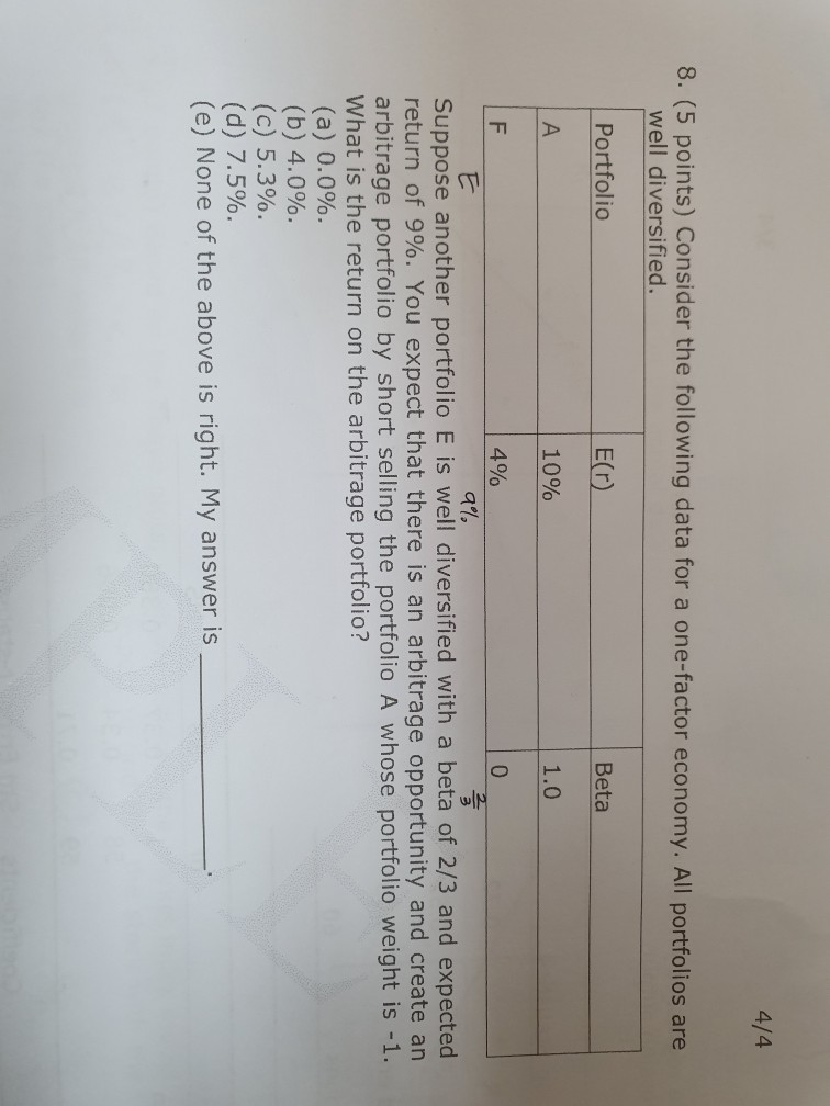 Solved 4/4 8. (5 points) Consider the following data for a | Chegg.com