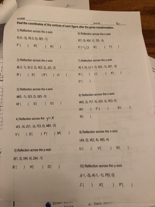 Solved Name Find The Coordinates Of The Vertices Of Each