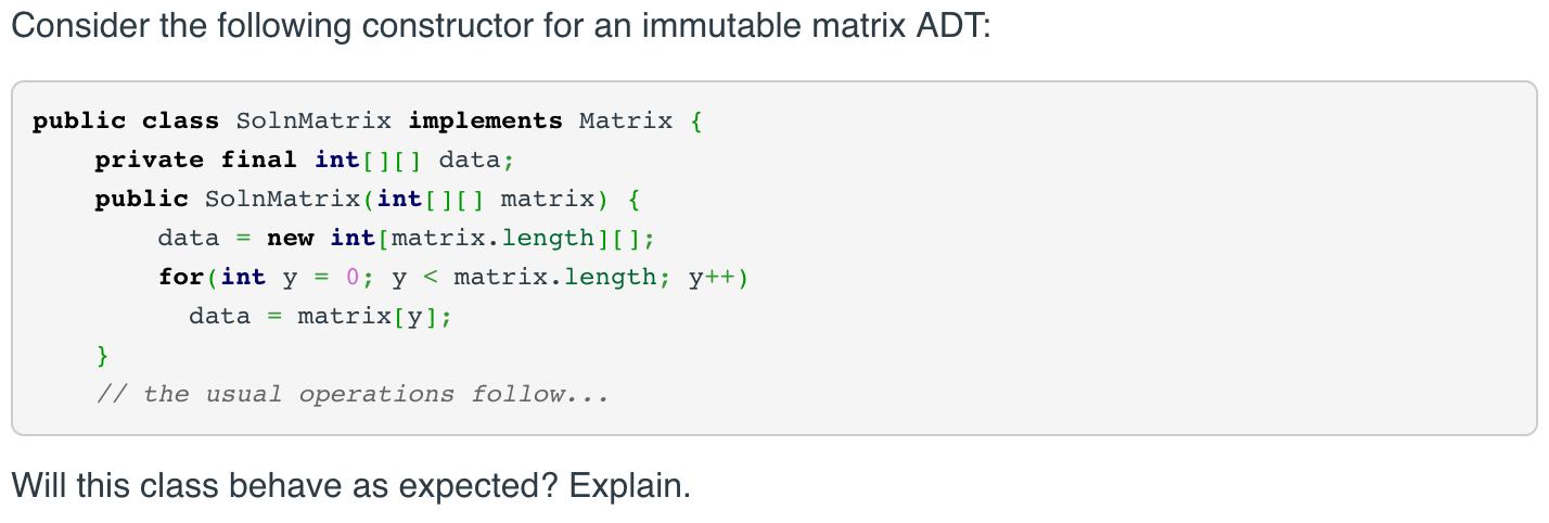 Solved Consider the following constructor for an immutable | Chegg.com