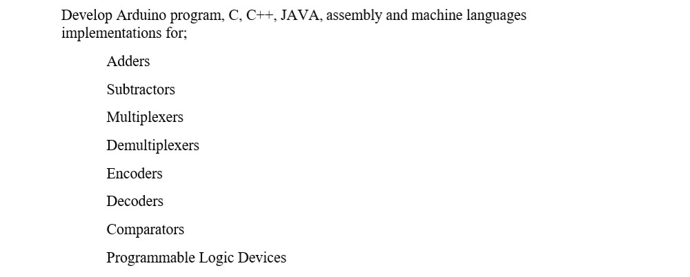 Solved Develop Arduino program, C, C++, JAVA, assembly and | Chegg.com