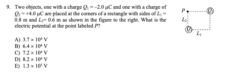 Solved 9. Two objects, one with a charge Q1=−2.0μC and one | Chegg.com