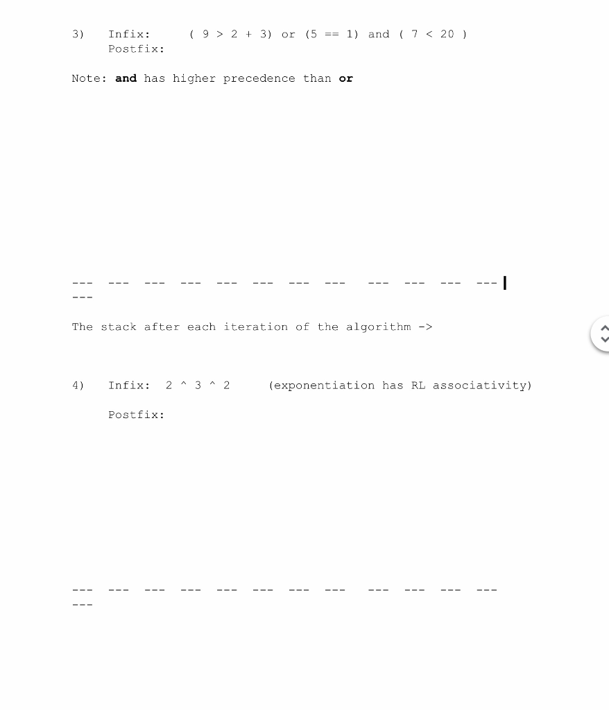 Solved 3) Infix: Postfix: (9 > 2 + 3) or (5 == 1) and ( 7