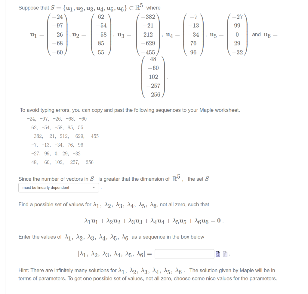 Solved Suppose that S={u1,u2,u3,u4,u5,u6}⊂R5 where | Chegg.com