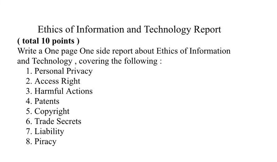 Solved Ethics of Information and Technology Report ( total | Chegg.com