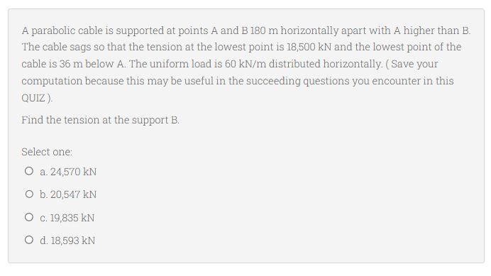 Solved A parabolic cable is supported at points A and B 180 | Chegg.com