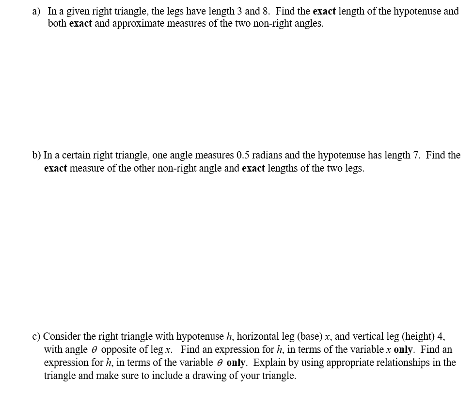 Solved a) In a given right triangle, the legs have length 3 | Chegg.com