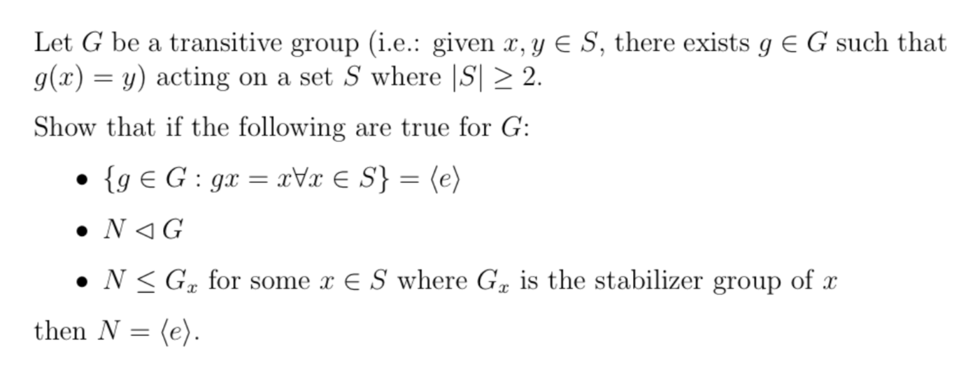 Solved Let G be a transitive group (i.e.: given x,y∈S, there | Chegg.com