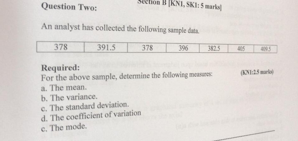 Solved Section B KN1, SK1: 5 marks) Question Two: An analyst | Chegg.com