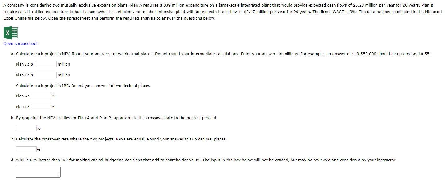 Solved Excel Online file below. Open the spreadsheet and | Chegg.com