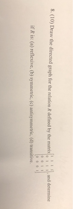 Solved 8. (10) Draw the directed graph for the relation R | Chegg.com