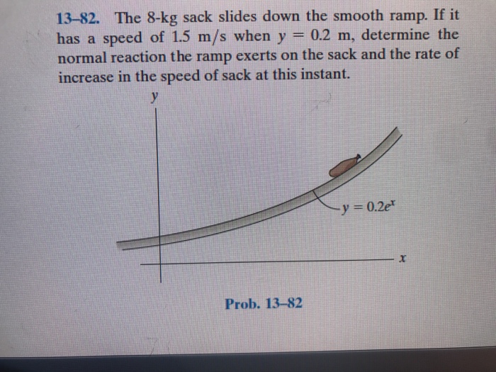 Solved 13-82. The 8-kg sack slides down the smooth ramp. If | Chegg.com