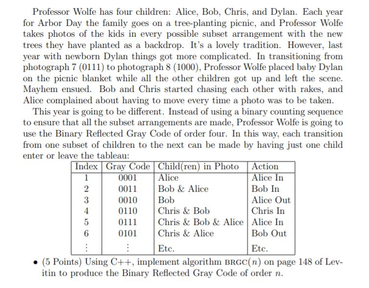 Professor Wolfe has four children: Alice, Bob, Chris, | Chegg.com