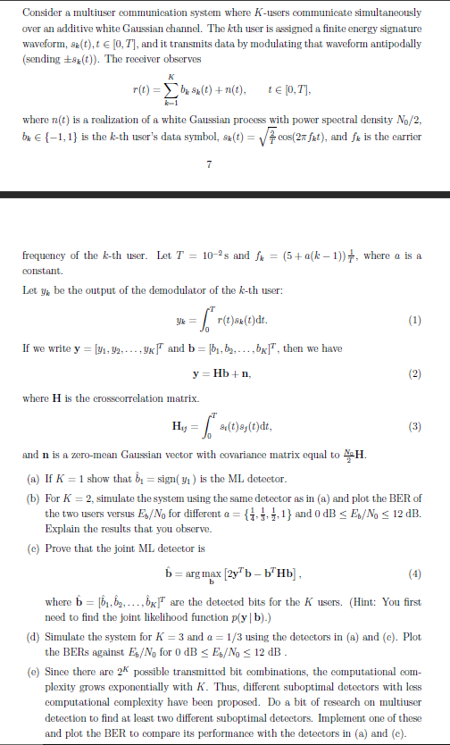 Consider a multiuser communication system where | Chegg.com