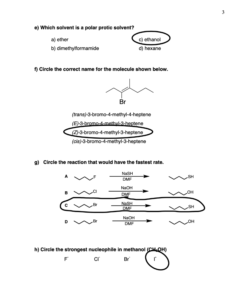Solved 3 e) Which solvent is a polar protic solvent? a) | Chegg.com