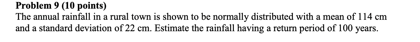 Solved Problem 9 (10 points) The annual rainfall in a rural | Chegg.com