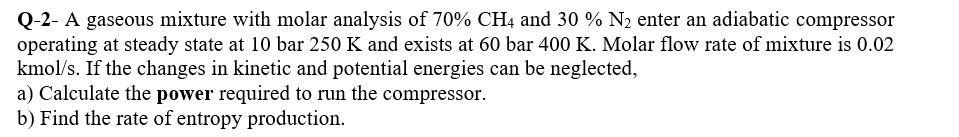 Solved Q-2- A gaseous mixture with molar analysis of 70% CH4 | Chegg.com