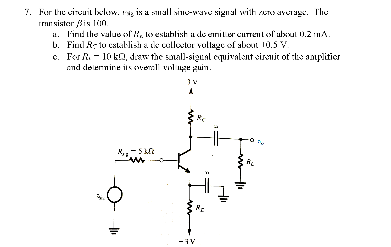 Solved 7. For the circuit below, vsig is a small sine-wave | Chegg.com