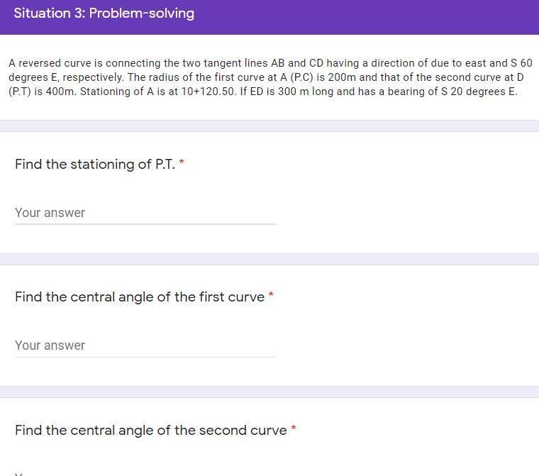 Situation 3: Problem-solving A reversed curve is | Chegg.com