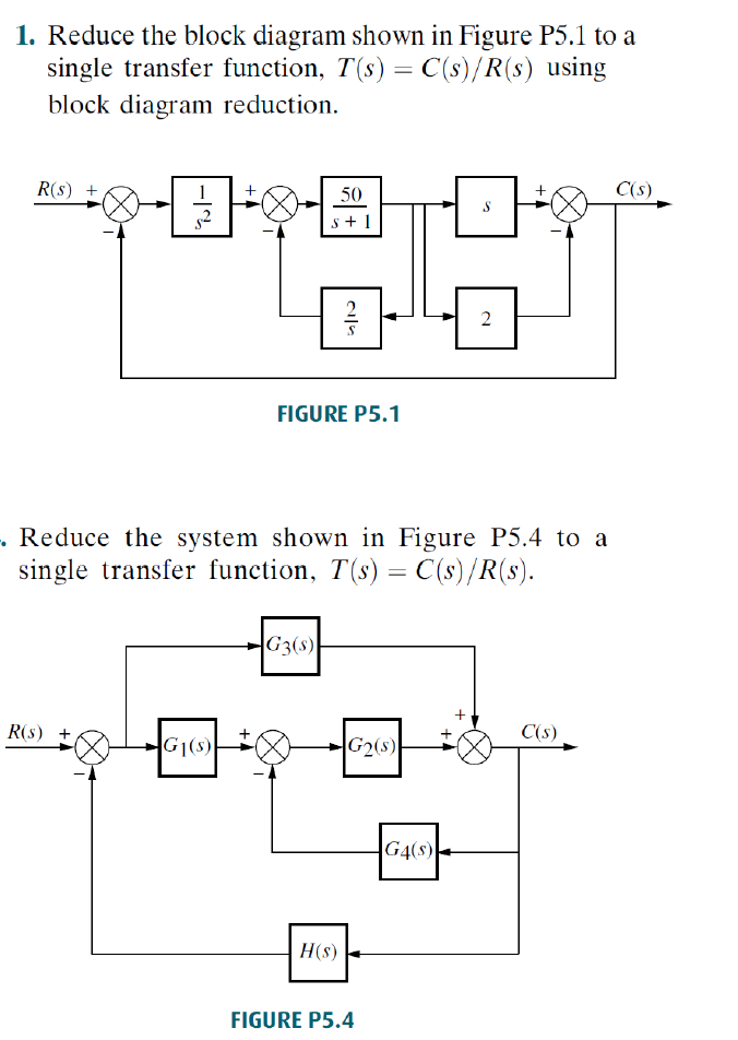 Solved 1. Reduce the block diagram shown in Figure P5.1 to a | Chegg.com