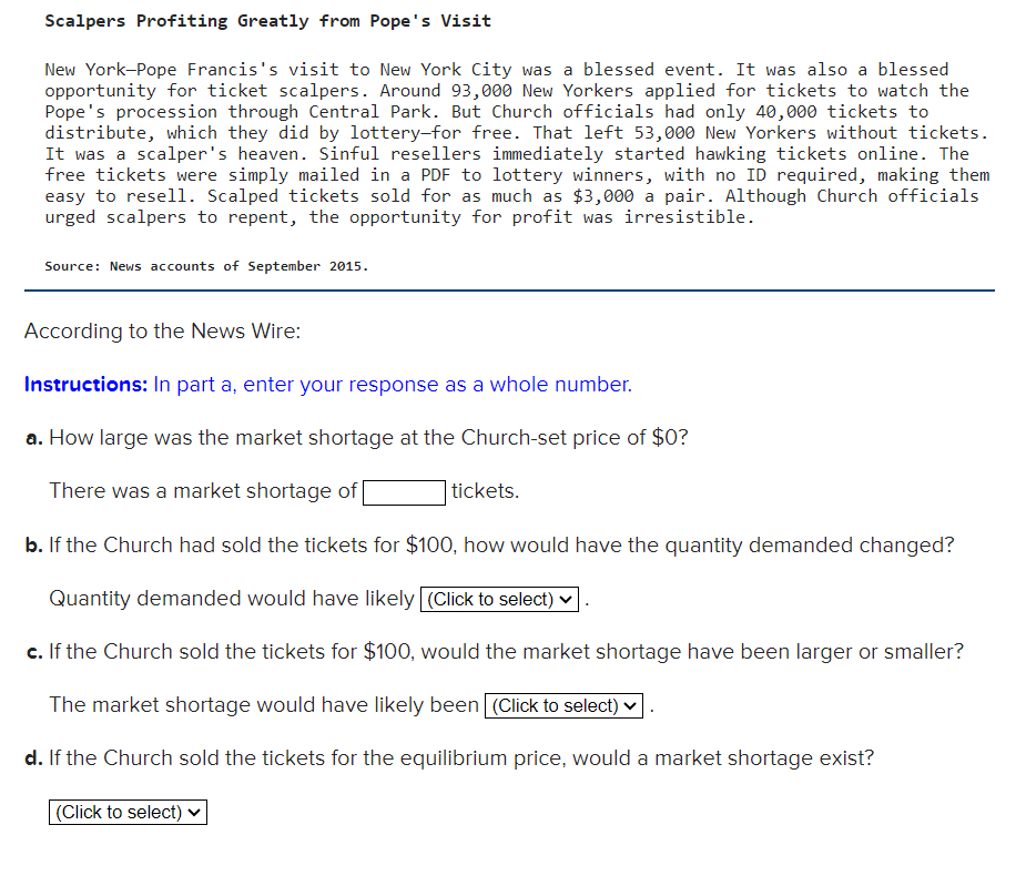 Solved Scalpers Profiting Greatly from Pope's Visit New | Chegg.com