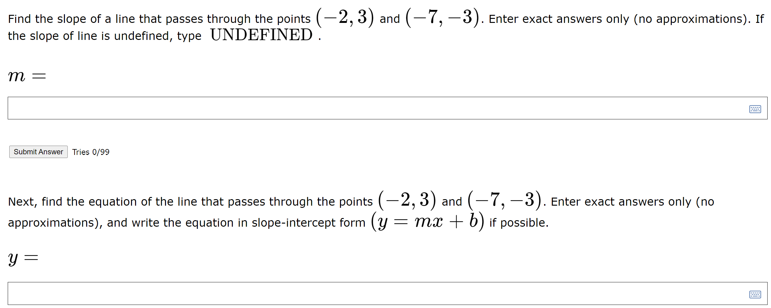 Solved Find the slope of a line that passes through the | Chegg.com