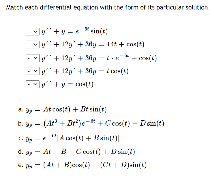 Solved Match each differential equation with the form of its | Chegg.com