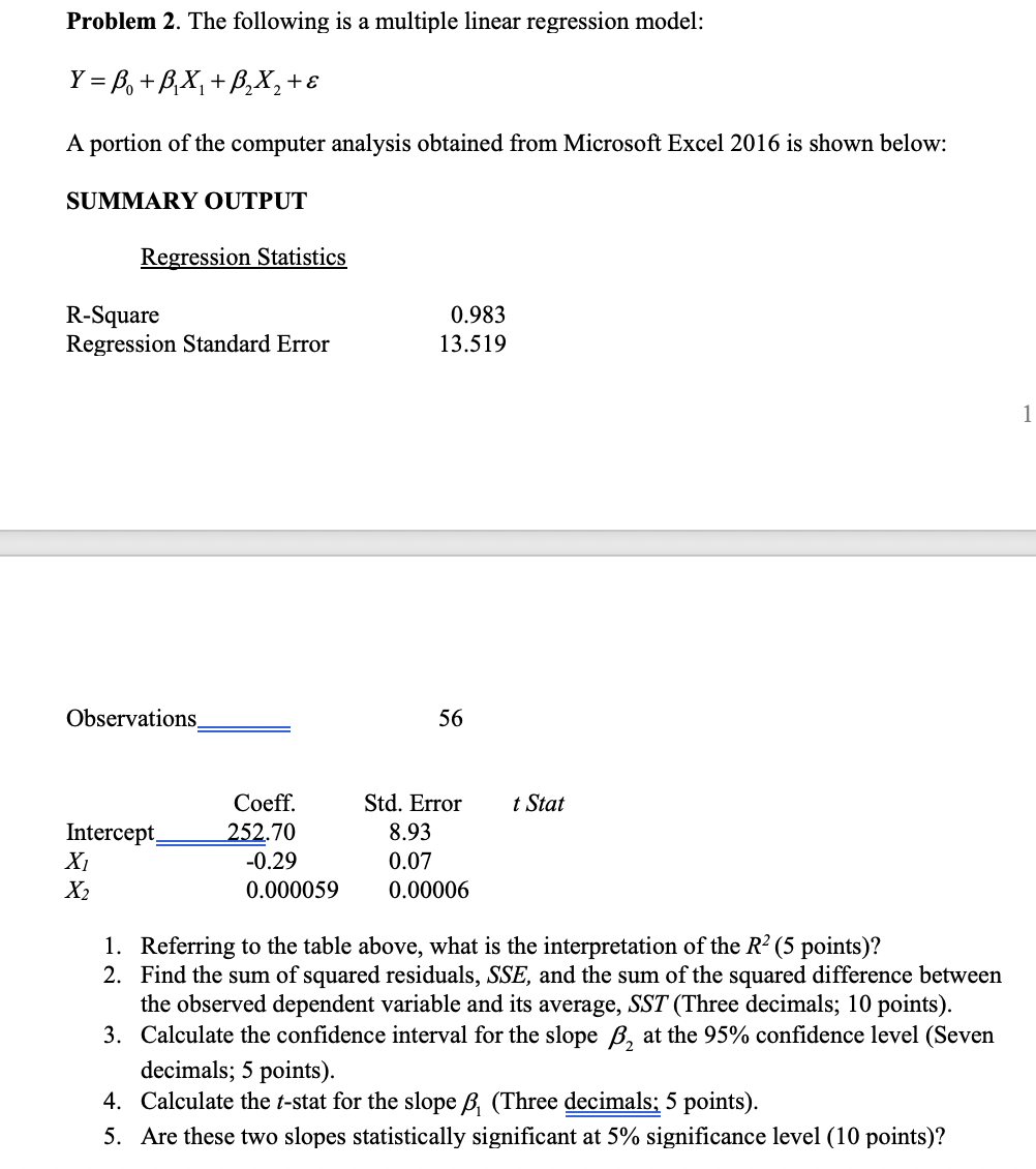 Solved Problem 1. The following is the estimation results | Chegg.com